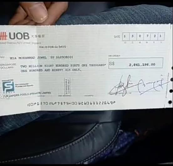 FOREIGN WORKER WON TOTO FIRST PRIZE OVER SGD 2 8M