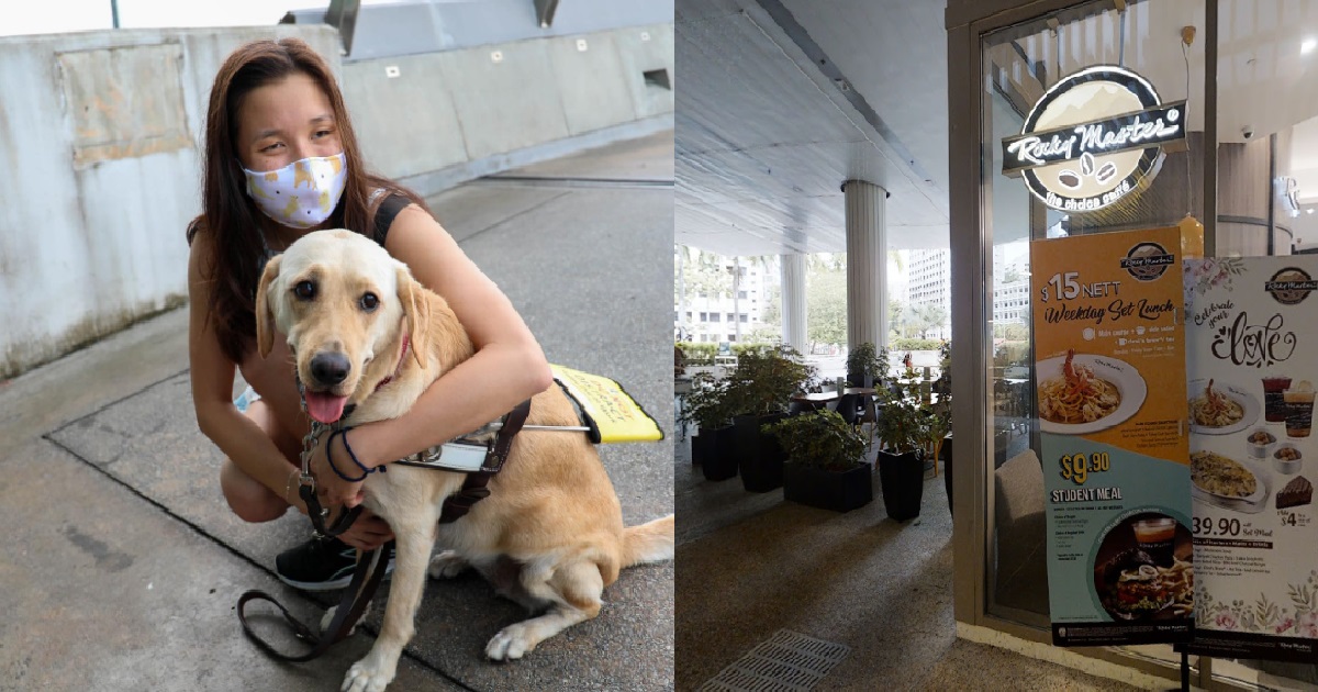 WOMAN & HER GUIDE DOG MADE TO SIT OUTSIDE HOUGANG CAFE, CALLS THEM OUT FOR DISCRIMINATION
