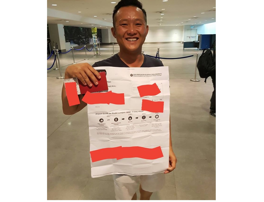 MAN PRINTED EXTRA LARGE BOARDING PASS FOR HIS FRIEND SO HE DOESN'T LOSE IT!