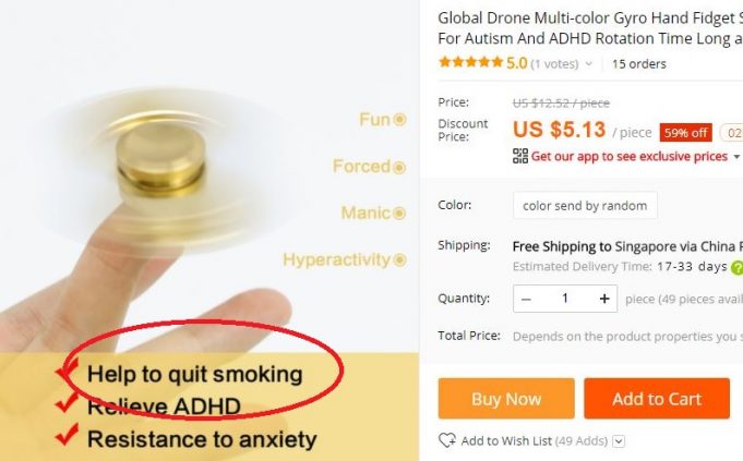 FIDGET SPINNER SELLER CLAIMS THAT IT HELPS TO QUIT SMOKING