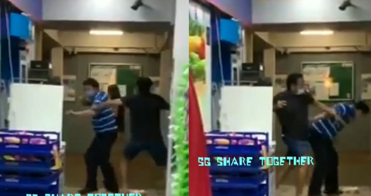 2 MEN RAIN PUNCHES ON EACH OTHER OUTSIDE NTUC. FIGHT LIKE GU NIANGS