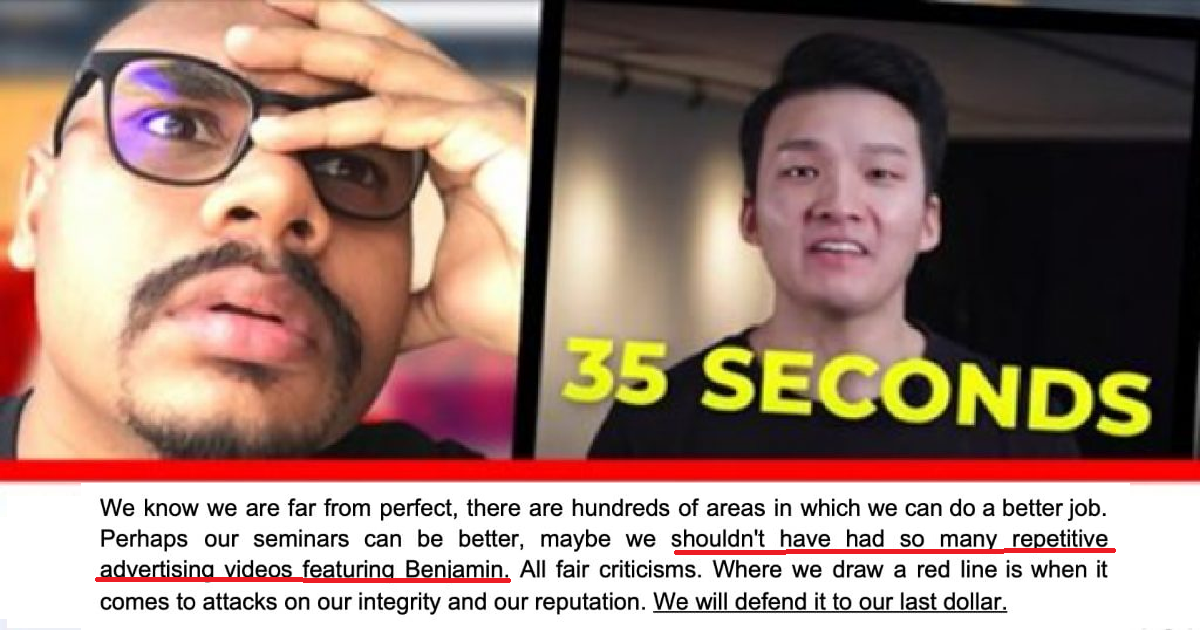 COMPANY ADMITS THAT THERE WERE TOO MANY REPETITIVE BENJAMIN YOUTUBE VIDEOS