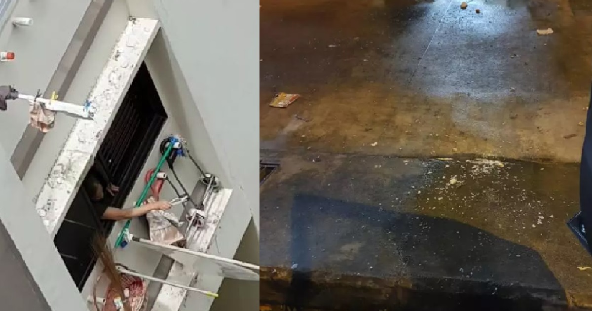 WOMAN CAUGHT THROWING FOOD WASTE OUT FROM KITCHEN WINDOW @ ALJUNIED