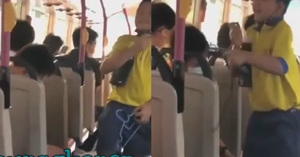 YP NEVER WEAR MASK, TAKE HANGER WHACK PEOPLE INSIDE BUS