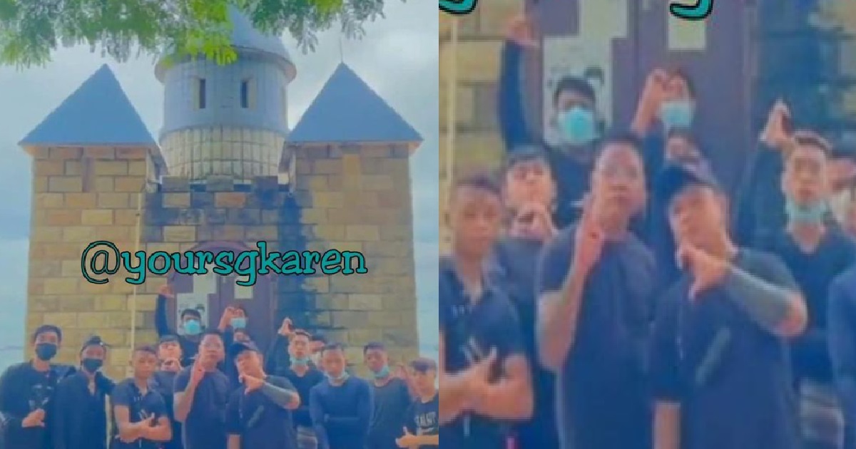 YPS STAND IN FRONT OF CASTLE TO FLASH GANG SIGN IN GROUP OF 14