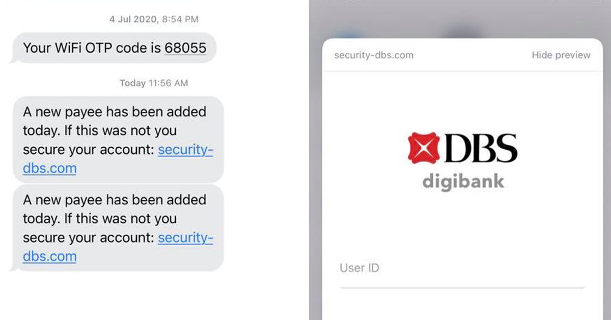 MAN RECEIVES SMS TO GO FAKE DBS WEBSITE