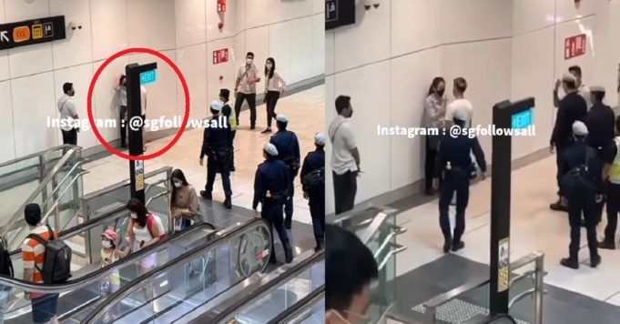 COUPLE ARGUING AT MRT UNTIL POLICE AND MRT STAFF COME DOWN