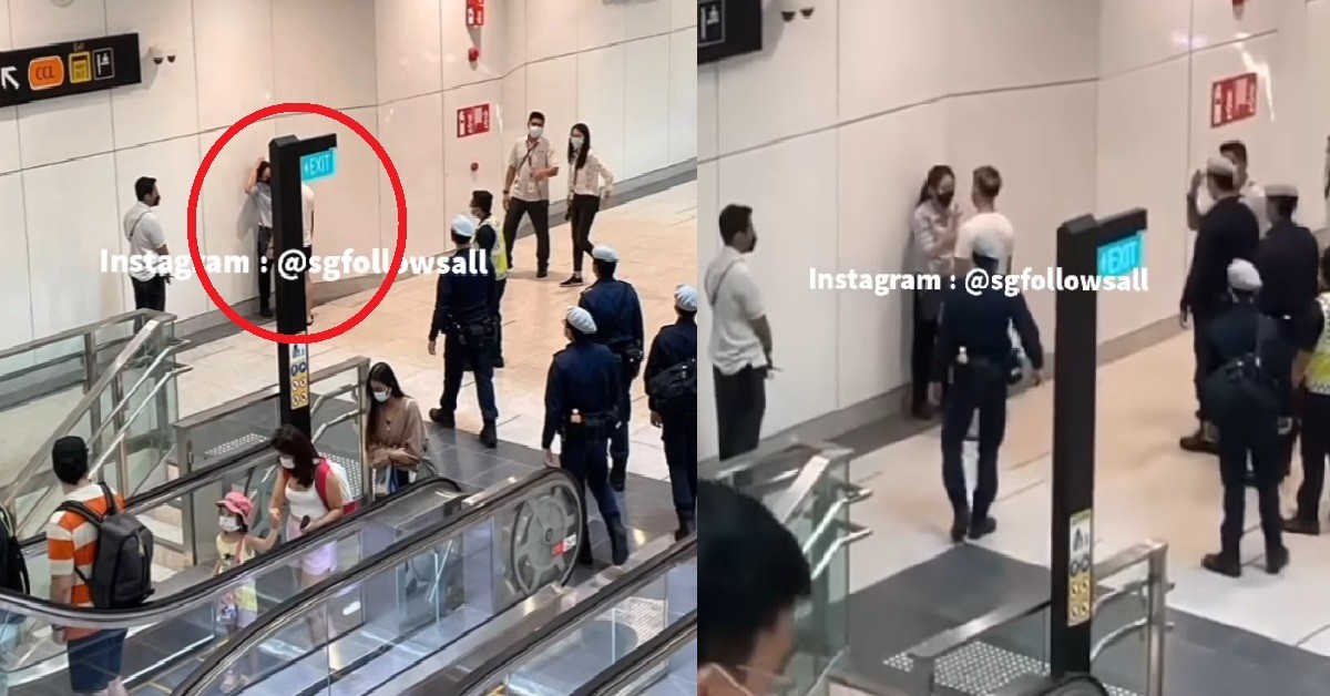 COUPLE ARGUING AT MRT UNTIL POLICE AND MRT STAFF COME DOWN