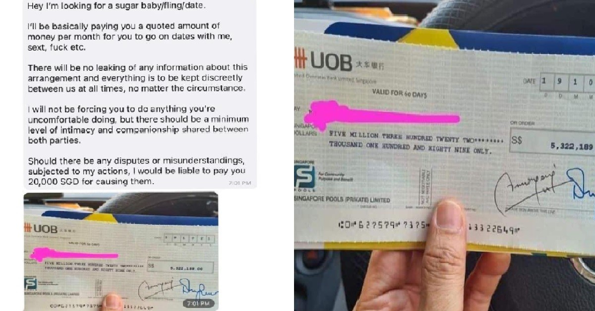 SCAMMER USE PHOTO OF TOTO WINNER'S CHEQUE TO LOOK FOR "SUGAR BABY"