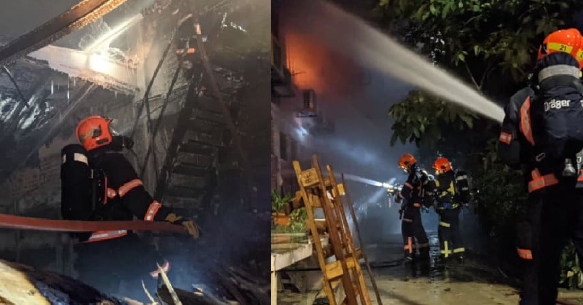 PLUMBING WORKSHOP @ GEYLANG ON FIRE, FIREFIGHTER SENT TO HOSPITAL