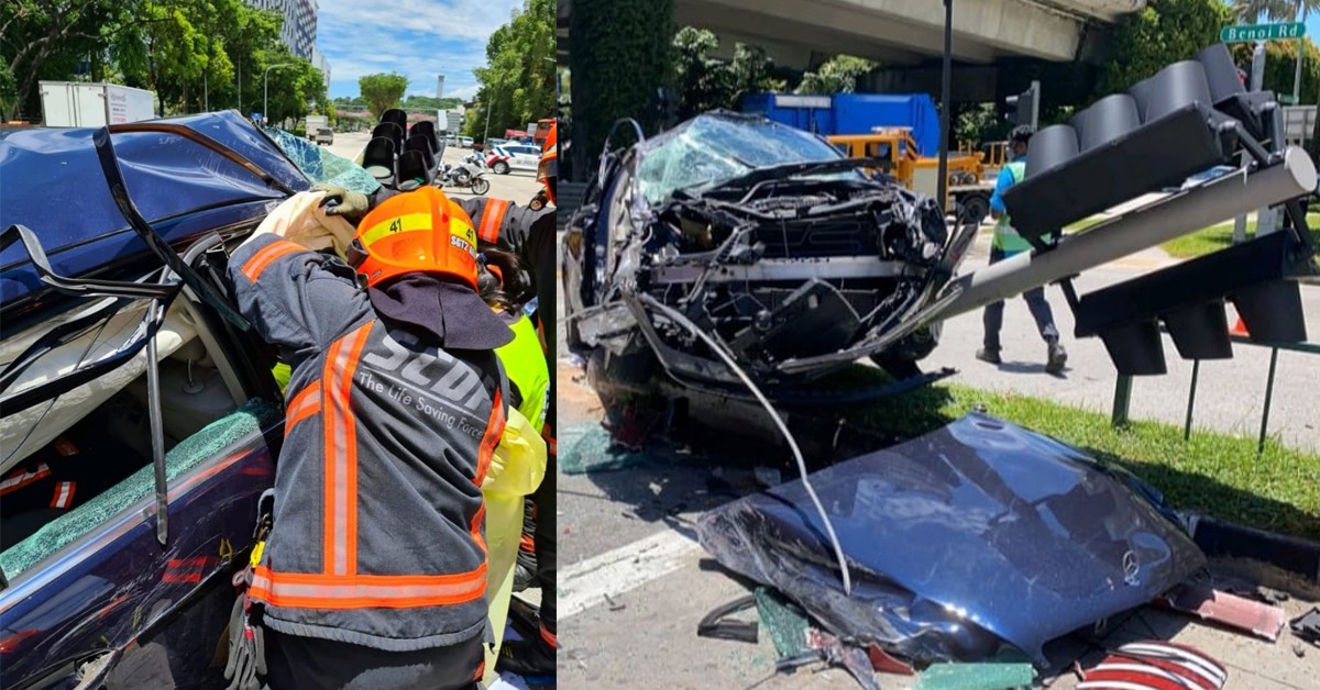 4 VEHICLE ACCIDENT @ BENOI RD, SCDF RESCUES TRAPPED DRIVER