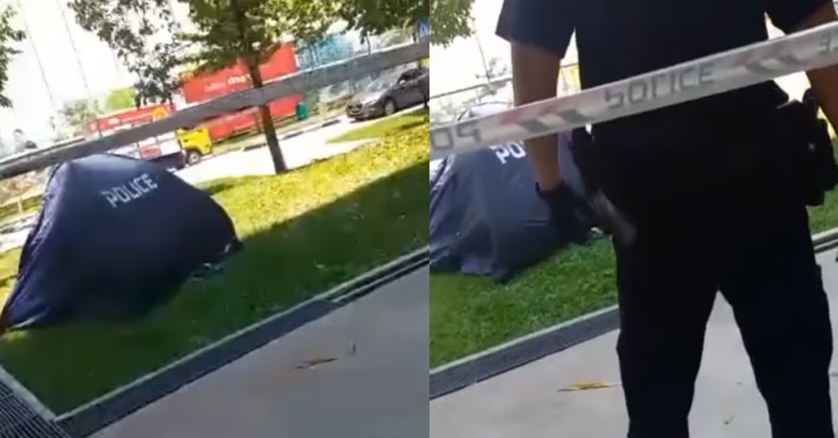 POLICE BLUE TENT SPOTTED AT FOOT OF UBI BLOCK