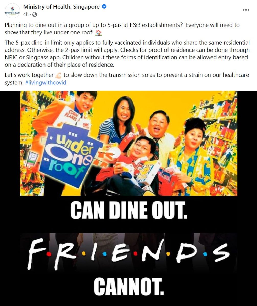 MOH SHARES MEME ON DINING OUT IN GROUPS OF 5 PAX