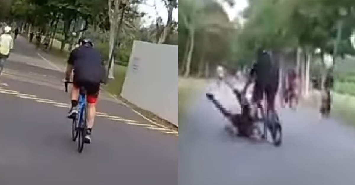 CYCLIST CRASHED INTO JOGGER AT PCN, JOGGER SENT TUMBLING 360 DEGREES