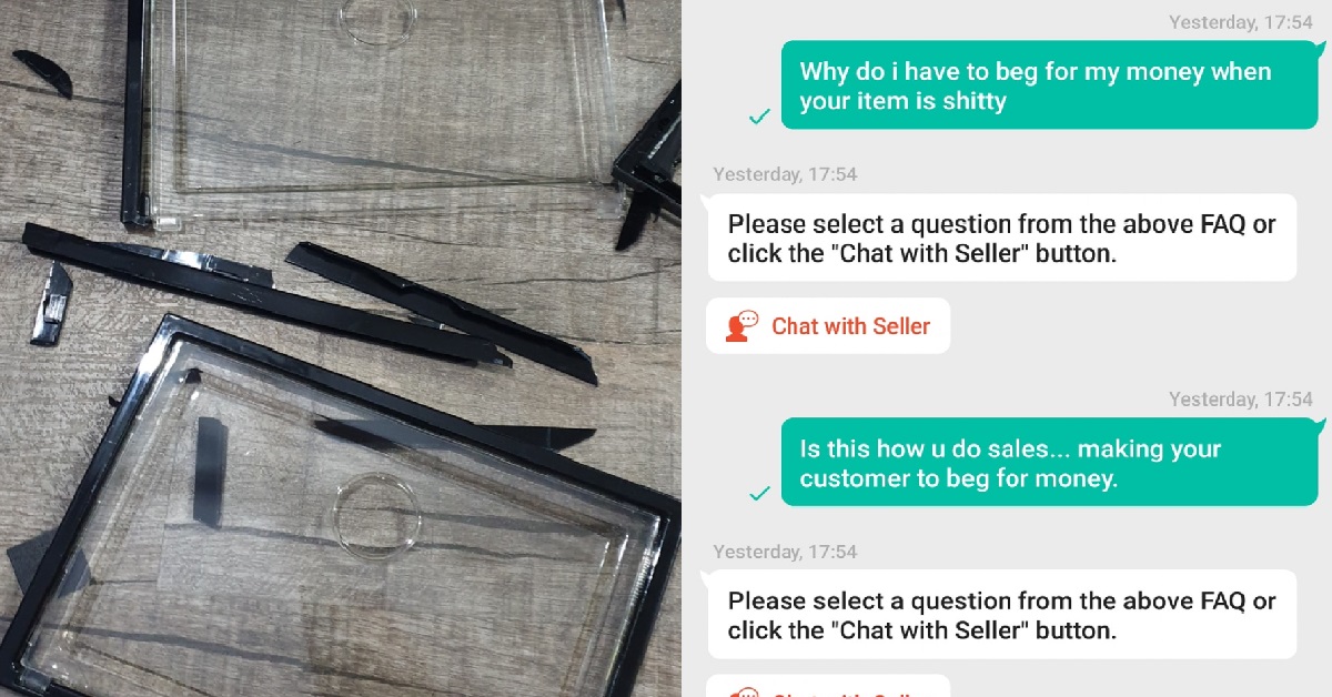 WOMAN BOUGHT SHOE RACK VIA SHOPEE & RECEIVES BROKEN PIECES, NO REFUND