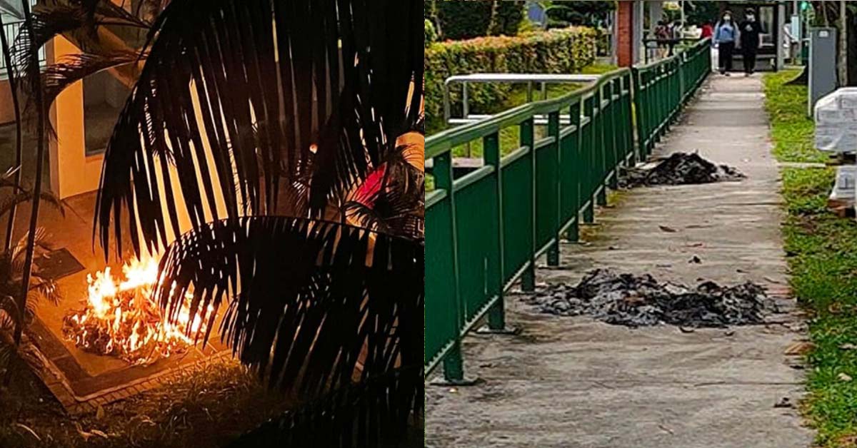 BURNED OFFERINGS ON PAVEMENT BLOCKS WAY FOR WHEELCHAIR BOUND ELDERLY