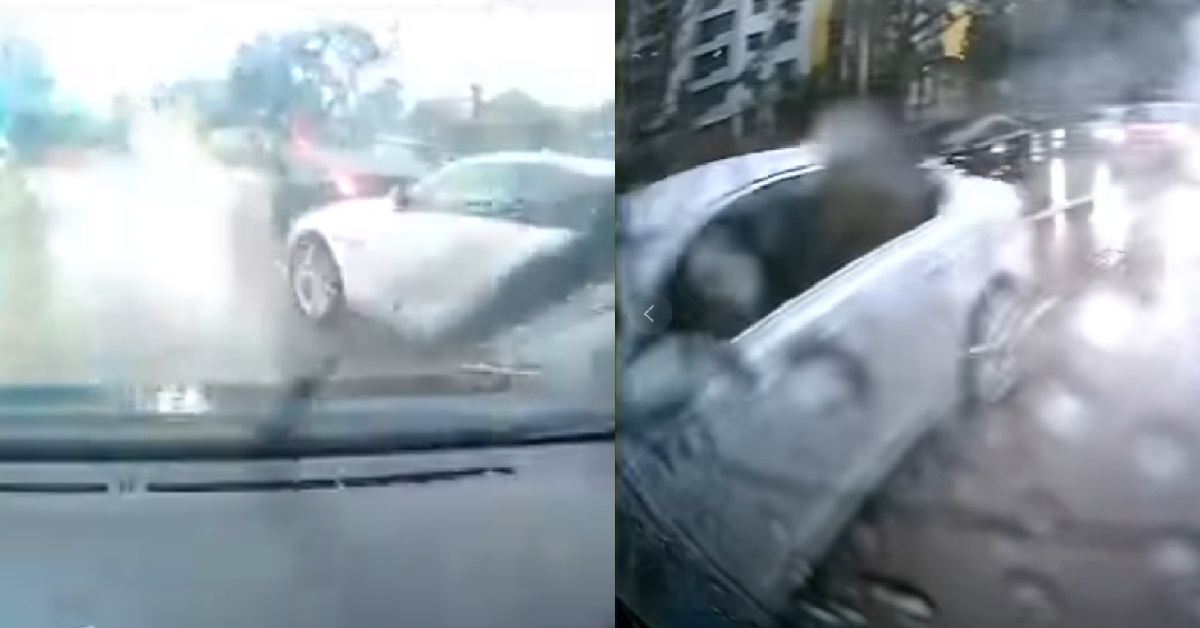 DRIVER HITS CAR, CONTINUES DRIVING FORWARD IN "HIT AND RUN" ACCIDENT