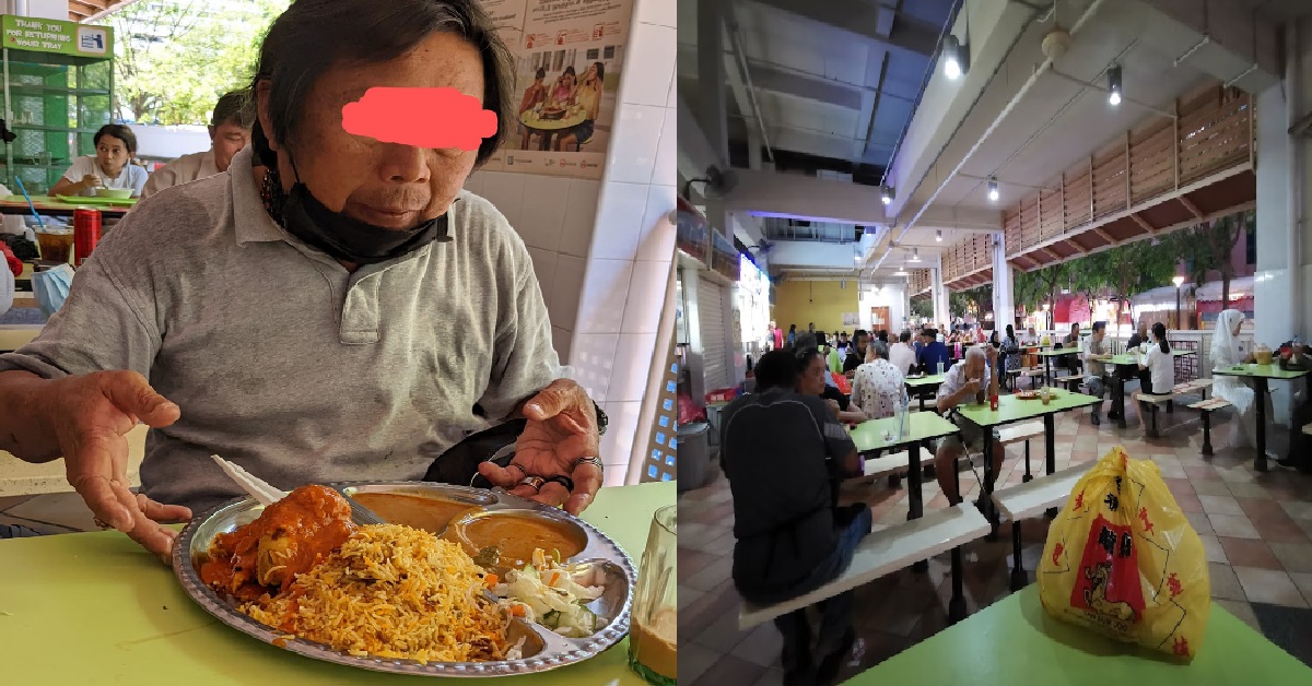 UNCLE SEEN EATING LEFTOVERS AT HAWKER CENTRE, SO MAN BUYS HIM LUNCH