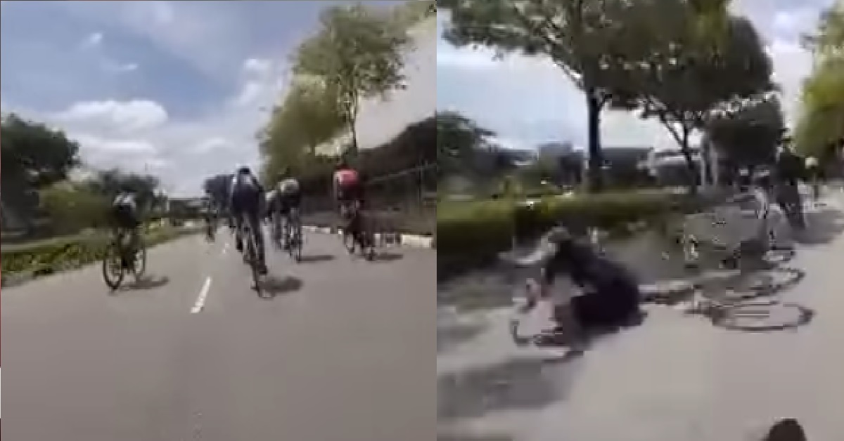 CYCLISTS RIDING ON THE ROAD, THEN LOSE CONTROL & CRASHED