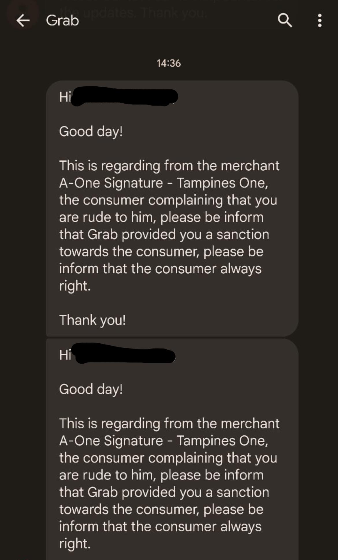 GRAB FOOD RIDER 'SANCTIONED' BY GRAB BECAUSE 'CONSUMER ALWAYS RIGHT'