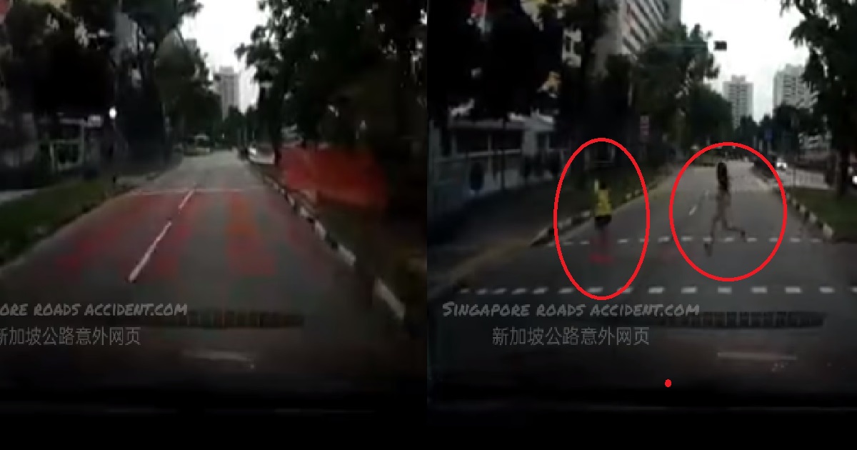 YOUNG GIRLS DASHING ACROSS ROAD @ HOUGANG, ALMOST KENA RUN OVER BY CAR