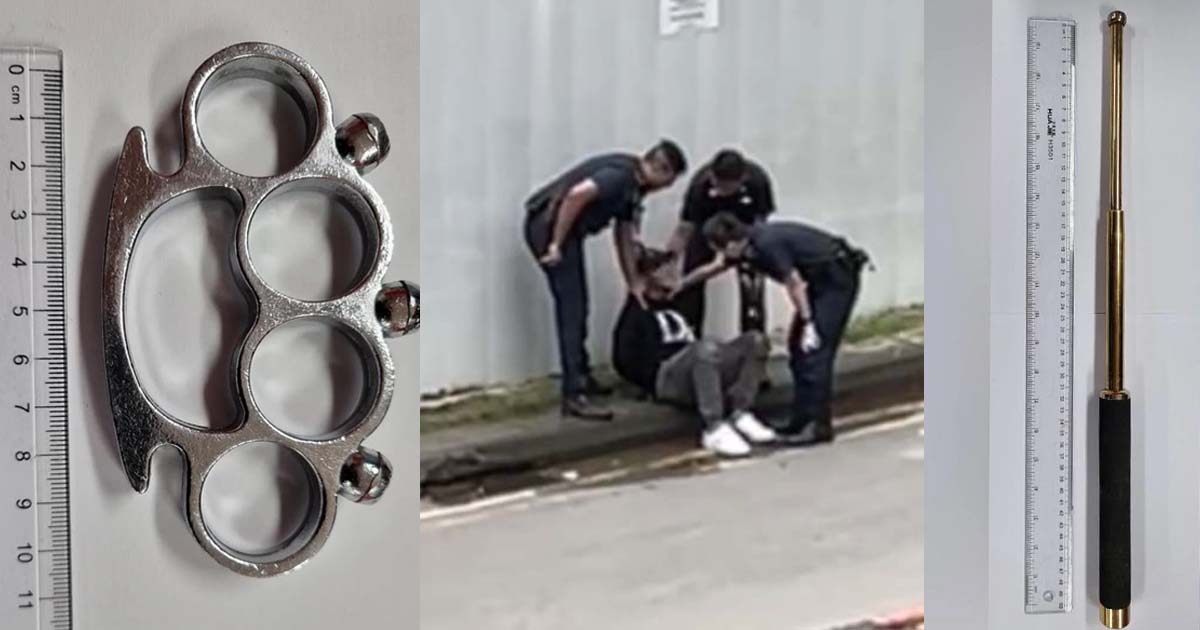 21 Y.O ARRESTED, FOUND CARRYING RETRACTABLE BATON AND KNUCKLE DUSTER