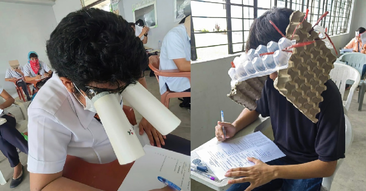 FILIPINO STUDENTS MADE TO WEAR "ANTI-CHEATING HATS" IN CLASS DURING EXAMS