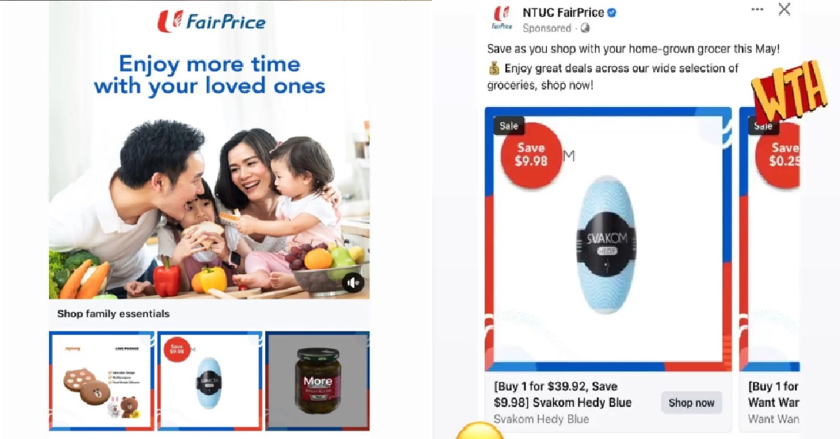 NTUC LISTS ADULT TOY IN FACEBOOK AD UNDER "SHOP FAMILY ESSENTIALS"