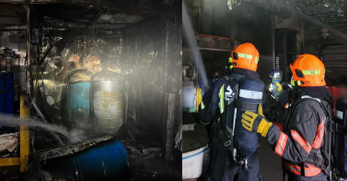FIRE @ TUAS PETROLEUM WAREHOUSE, FIREFIGHTER SENT TO HOSPITAL FOR SMOKE ...