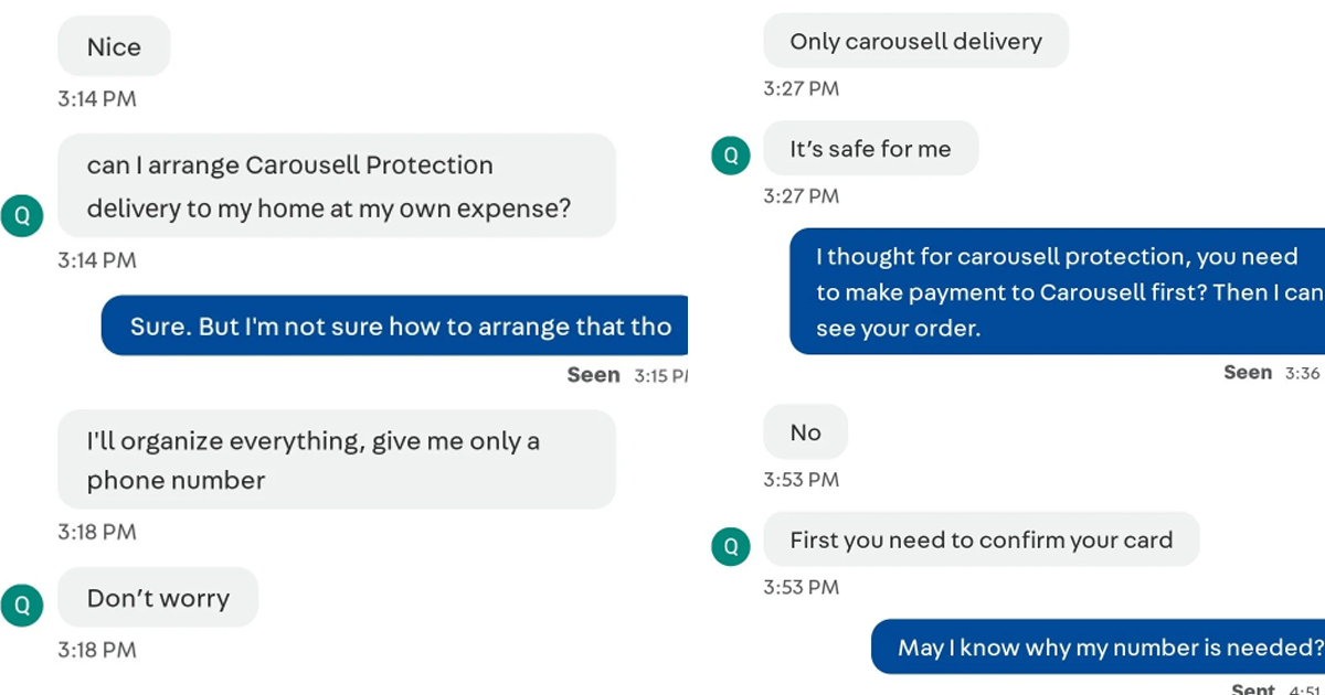 MAN NARROWLY ESCAPES FROM CAROUSELL SCAM