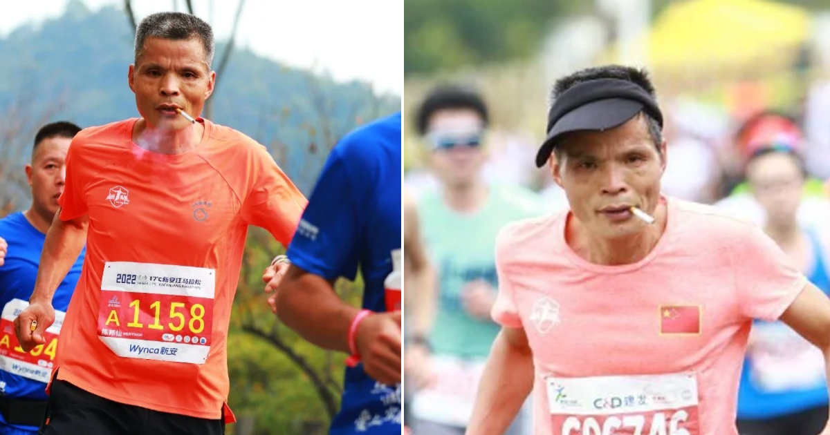 50 Y.O CHINA UNCLE FINISHES 42KM MARATHON IN 3H 28MINS WHILE SMOKING ...