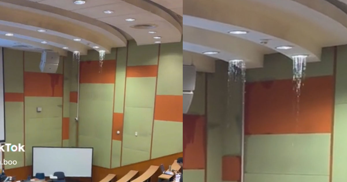 RAIN INSIDE NUS LECTURE HALL, CLASS CONTINUES LIKE NOTHING HAPPENED