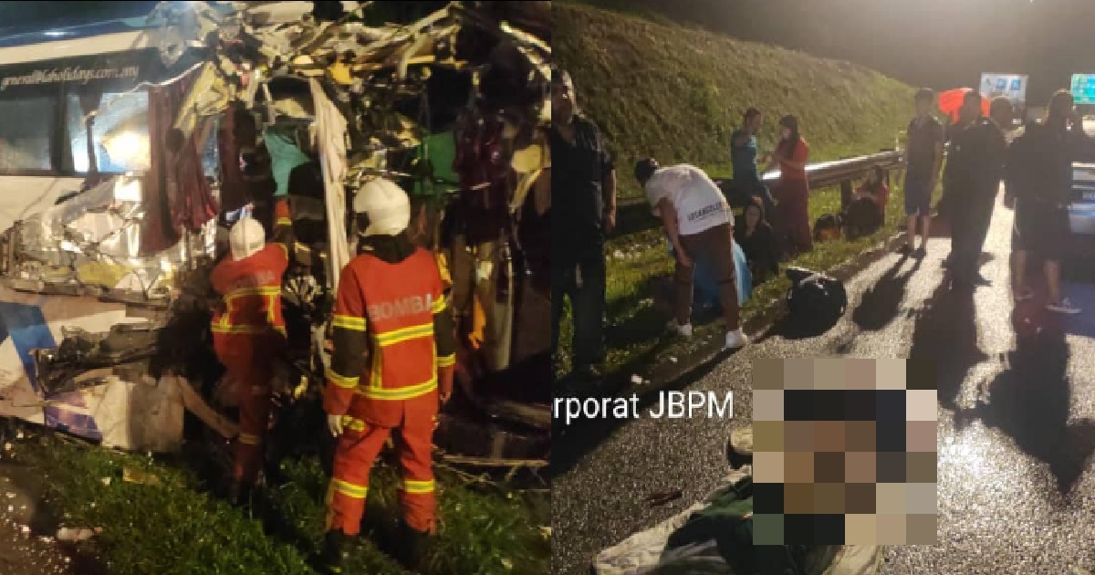 2 KILLED IN HORRIFIC ACCIDENT BETWEEN SG BUS & PROTON WIRA IN M'SIA HIGHWAY