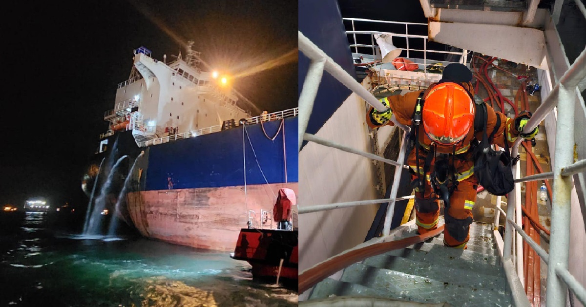 FIRE ON-BOARD TANKER @ TANAH MERAH, 40 FIREFIGHTERS DEPLOYED TO FIGHT FIRE