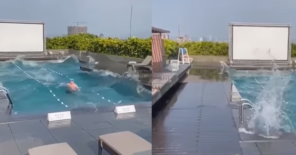 MAN STAYS IN HOTEL POOL WHEN EARTHQUAKE STRUCK IN TAIWAN, POOL BECOME ...