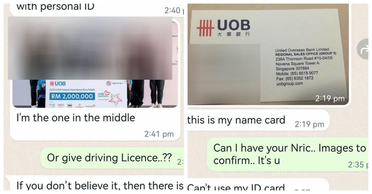 SCAMMER USE UOB BANKER NAMECARD TO CHEAT