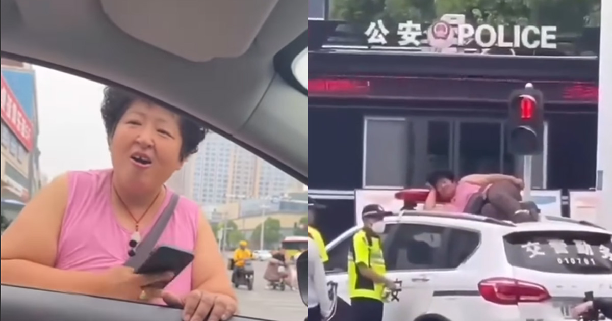 PRC WOMAN SHOWS YOU WHAT IS NEXT LEVEL 'KAREN', SLEEP ON TOP POLICE CAR