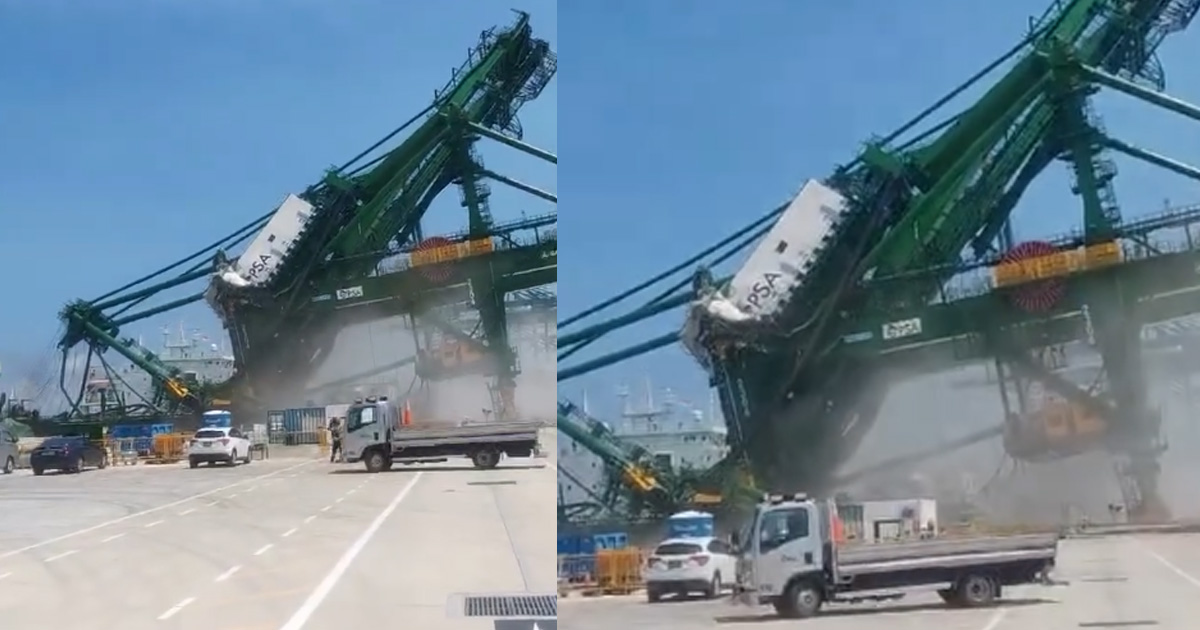 CRANE TOPPLED AT TUAS PORT, NO INJURIES REPORTED
