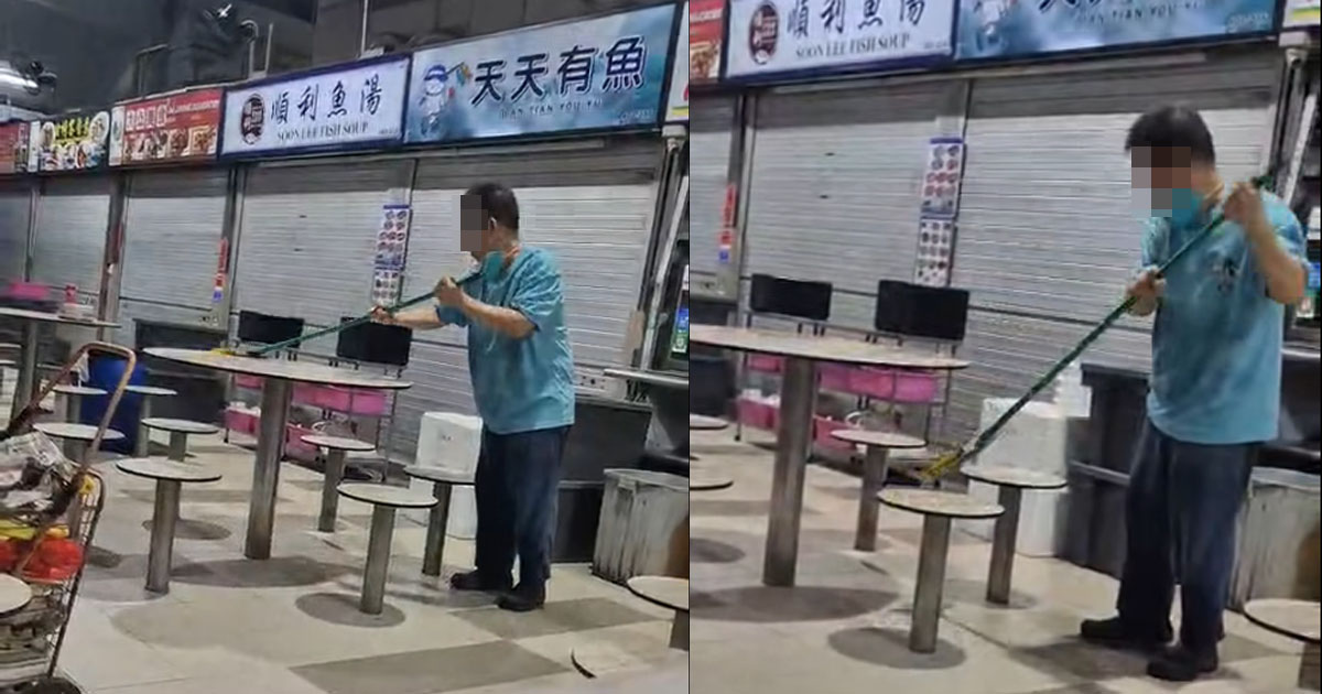 Singapore Hawker Under Fire After Cleaning Tables With Broom At Jurong ...