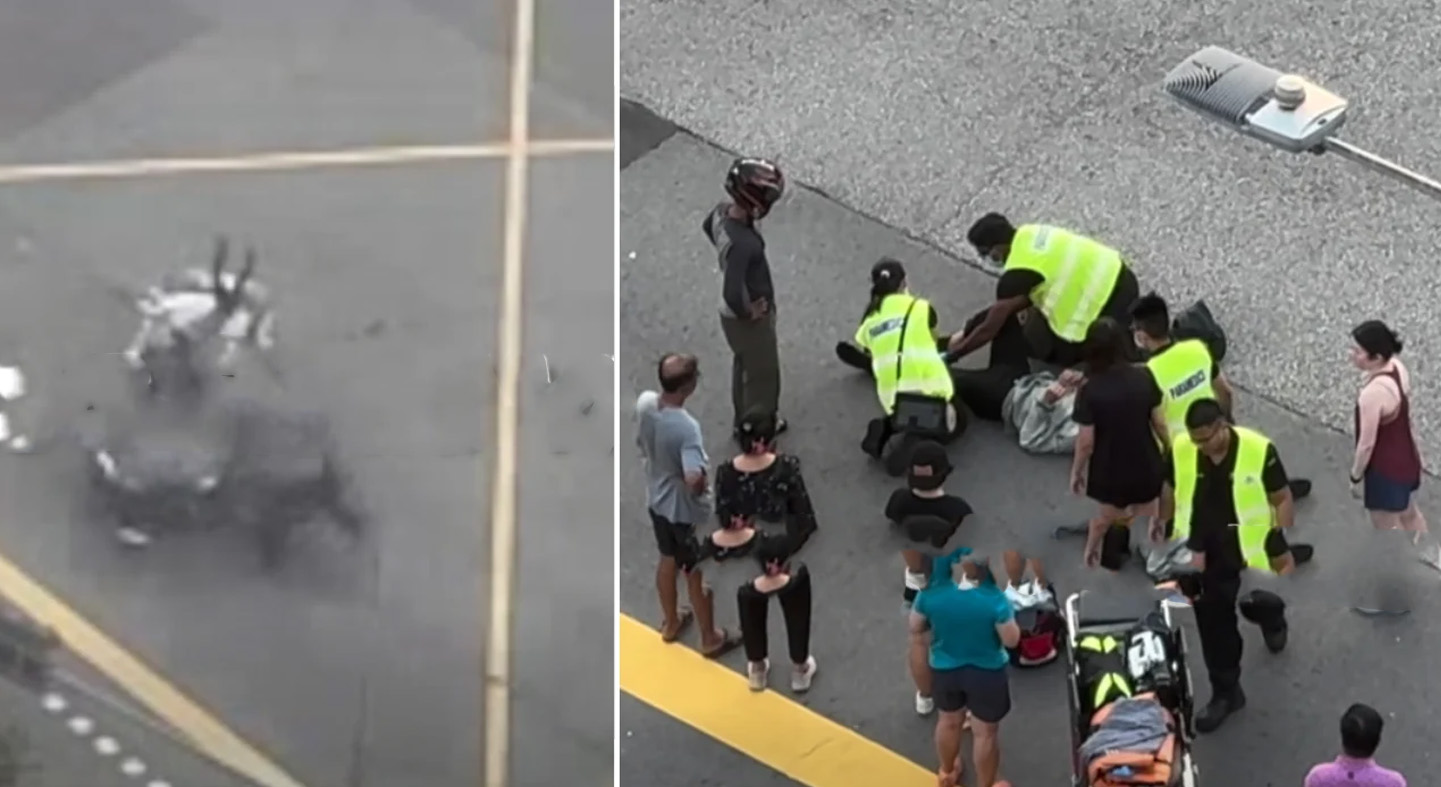 Motorcyclist Flung Into Air After Crashing Into Turning Car At Hougang ...