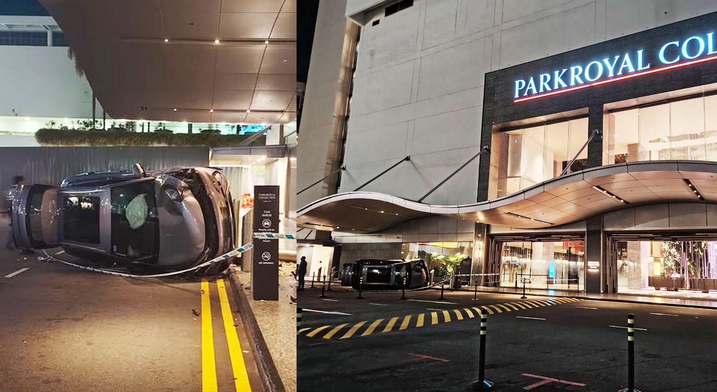 Car Flips Onto Side At Marina Bay Hotel Lobby, Woman & Baby Sent To ...