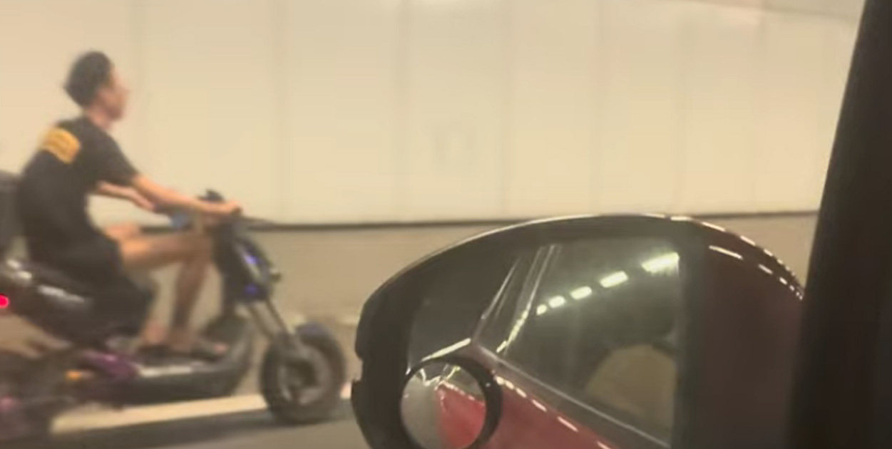 ILLEGAL E-BIKE RIDER SPOTTED SPEEDING THROUGH MCE TUNNEL WITHOUT HELMET