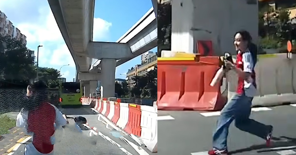 Tengah Woman Runs Across Red Light To Catch Bus, Narrowly Avoids Being ...